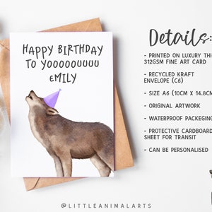 Wolf Birthday Card Personalised Wolf Card Wolf Greeting - Etsy