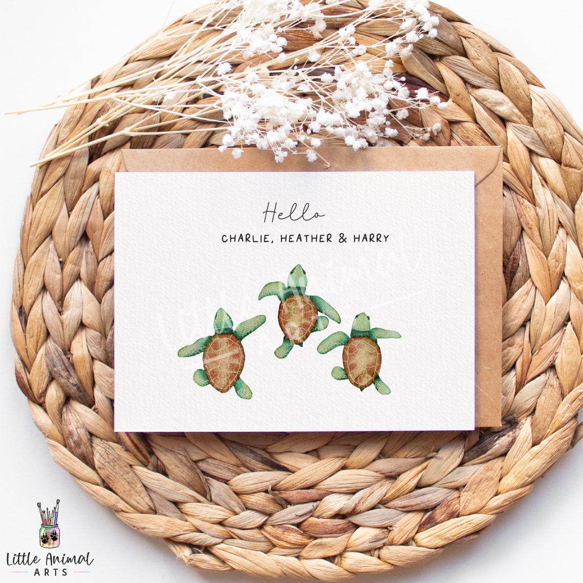 Sea Turtle Twins New Baby Card • Personalised Newborn Girl Boy Unisex ...