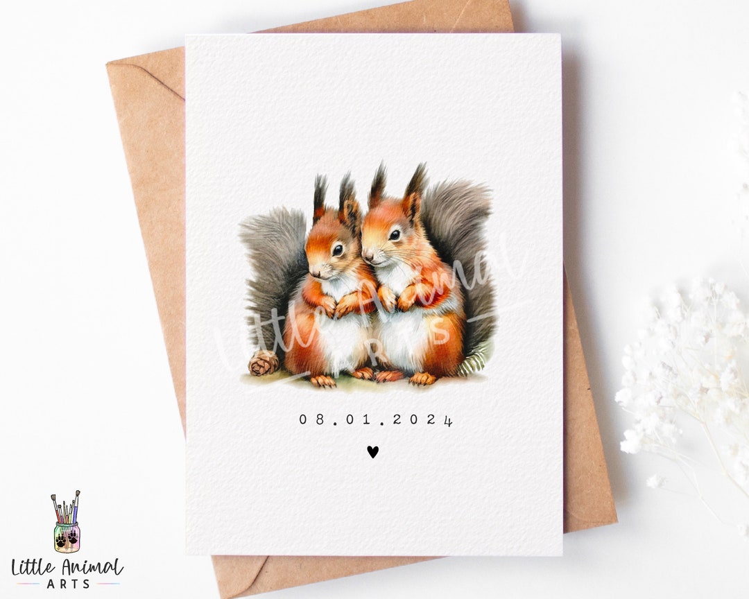 Red Squirrel Anniversary Card • Personalised December Winter Wedding ...