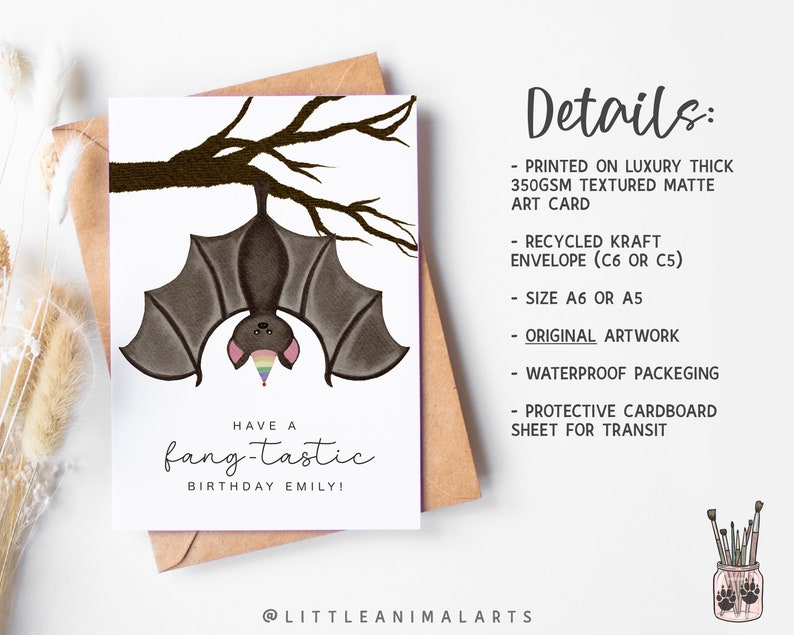 Bat Birthday Card Bat Cards Birthday Bat Card Personalised - Etsy