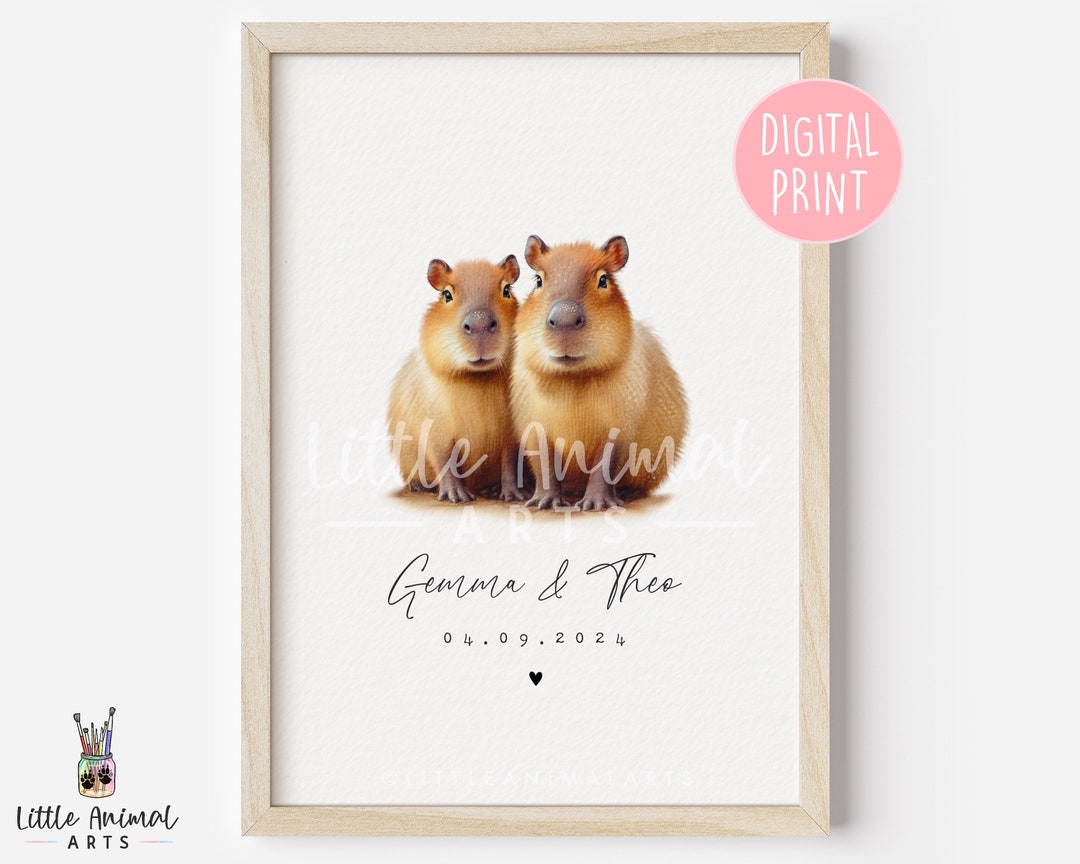 Digital Cute Capybara Couple Art Print • Print at Home Personalised ...