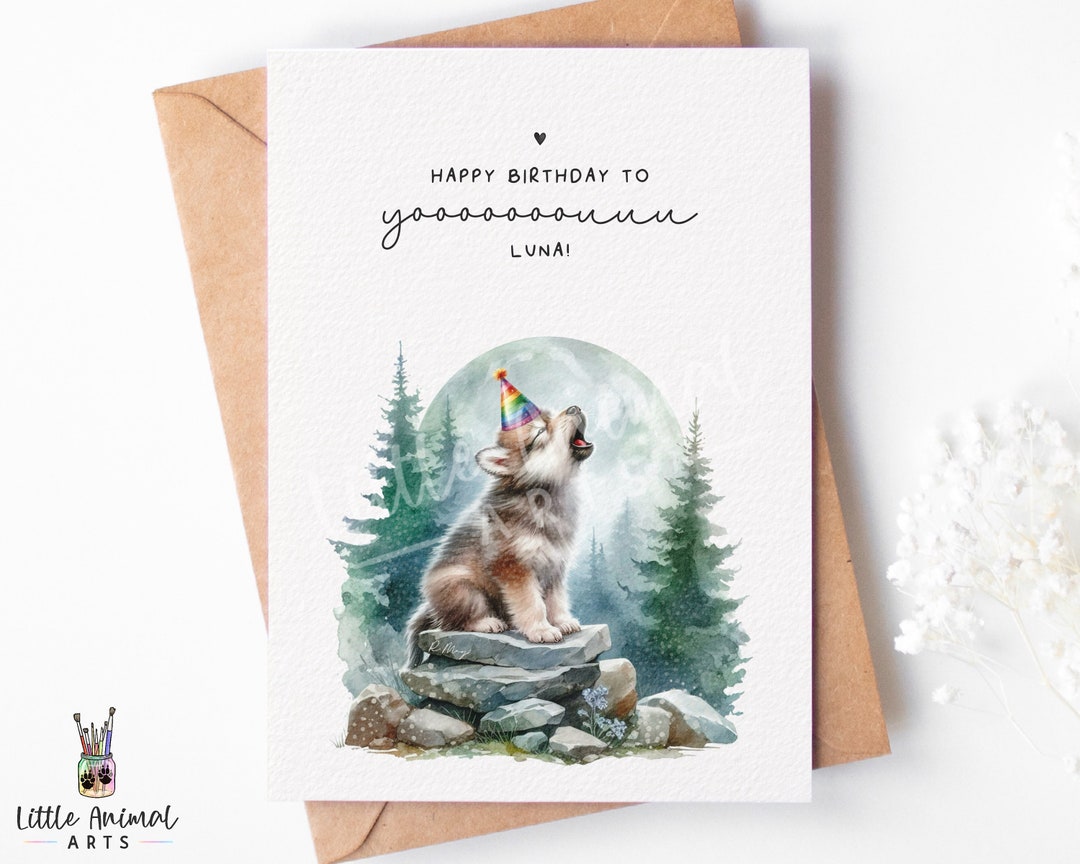 Wolf Pup Birthday Card Personalised Baby Wolf Card, Wolf Greeting Card ...