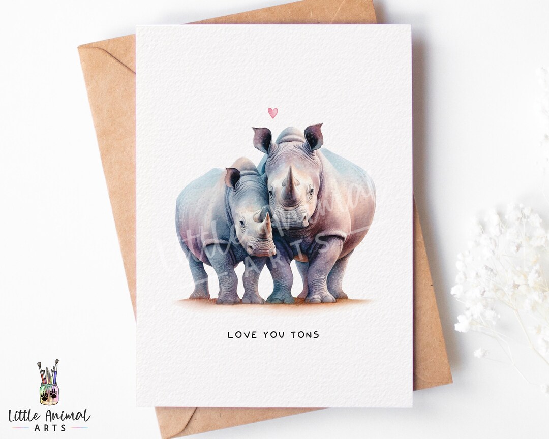 Cute Rhino Love Card • Personalised Valentines Day Greeting for Her Him ...