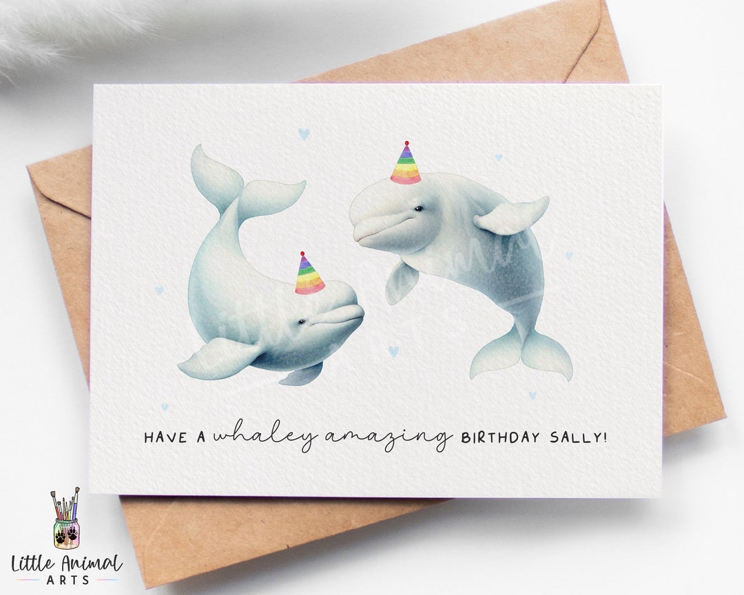 Cute Beluga Whale Birthday Card • Personalised Friend Girlfriend ...