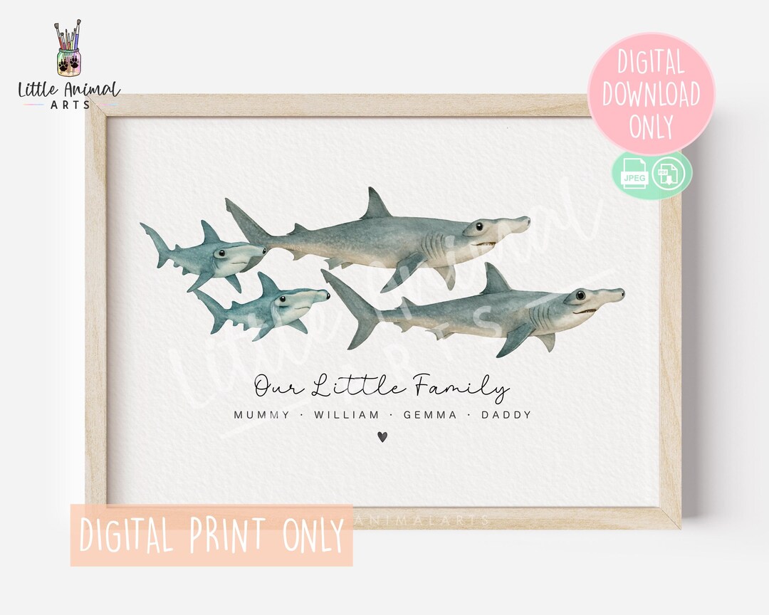 Personalized Hammerhead Shark Family Print: Custom Ocean Nursery Art ...