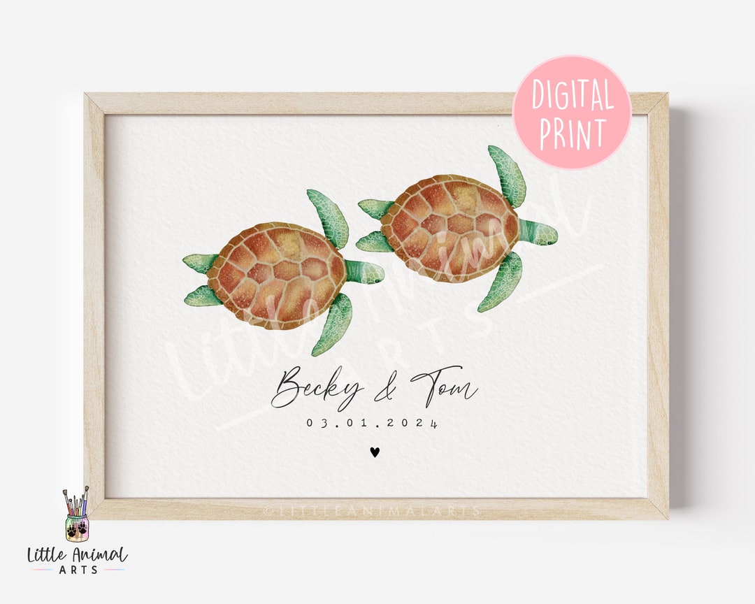 Digital Sea Turtle Couple Art Print • Print at Home Personalised ...