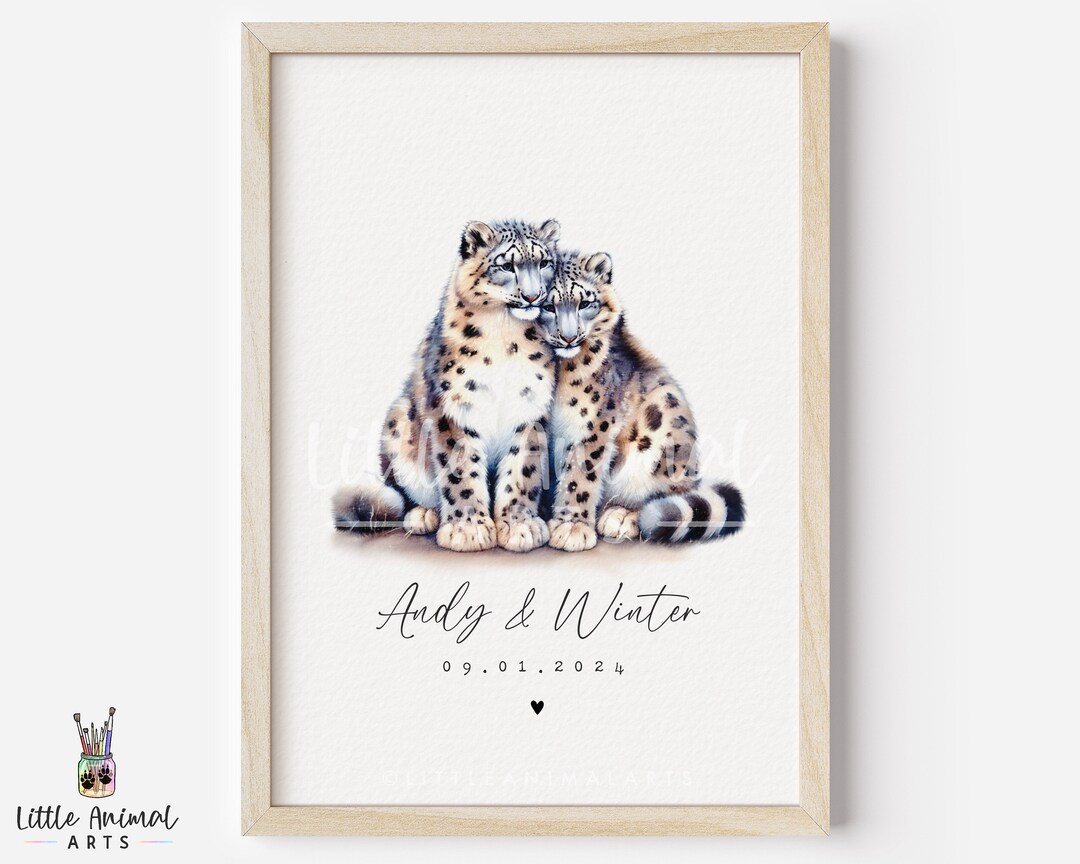 Snow Leopard Couple Print • Personalised Winter December Anniversary ...