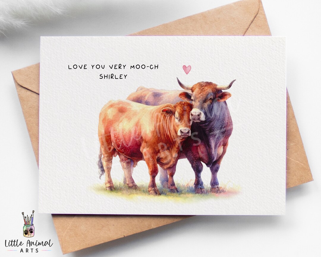 Cute Cow Love Card • Personalised Valentines Day Greeting for Her Him ...