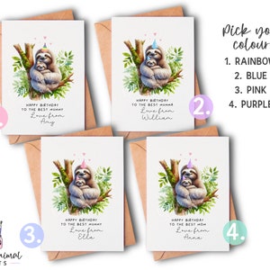 Cute Sloth Birthday Card for Mum Dad • Personalised Watercolour Animal ...