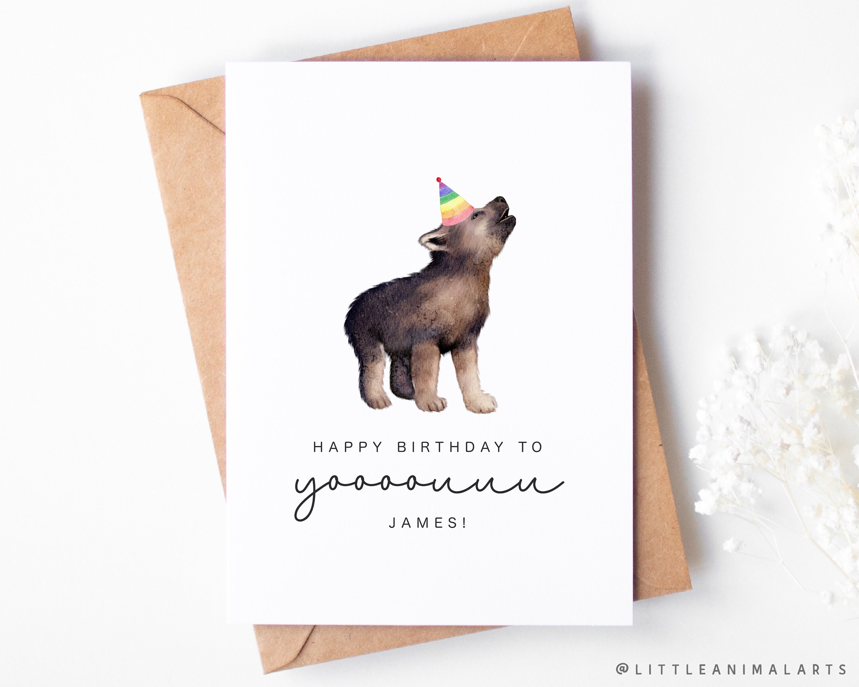 Wolf Pup Birthday Card Personalised Baby Wolf Card Wolf - Etsy