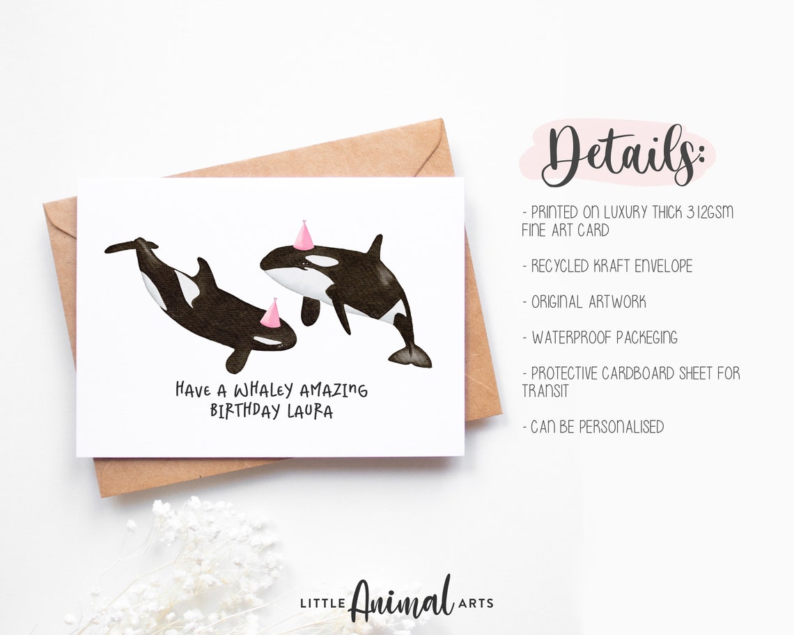 Orca Birthday Card Whale Birthday Card Cute Orca Couple - Etsy