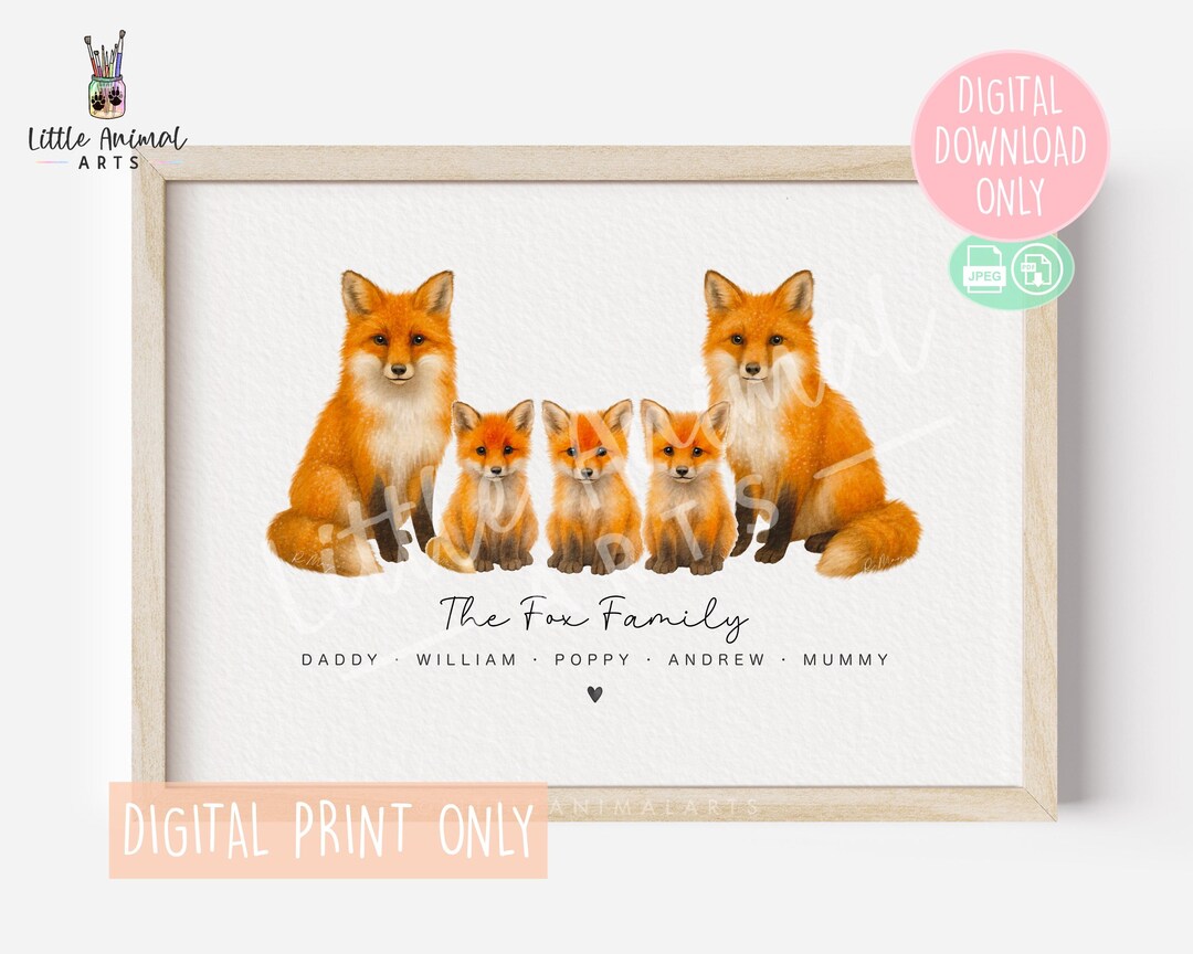 Personalized Fox Family Print: Custom Woodland Nursery Art (digital ...