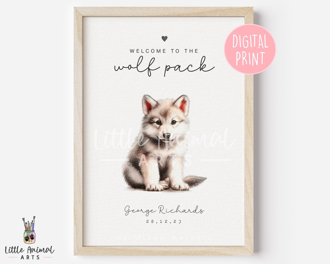 Digital Wolf Pup New Baby Art Print Print at Home Personalised Baby ...