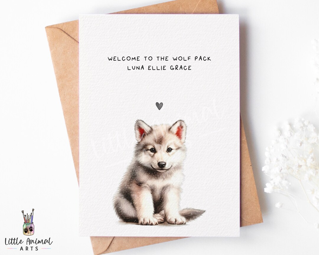 Wolf Pup New Baby Card Wolf Pack Baby Card, Baby Wolf Card, Cute Animal ...