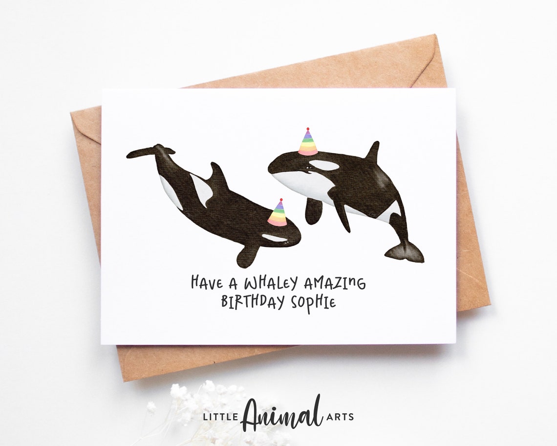 Orca Birthday Card Whale Birthday Card Cute Orca Couple - Etsy