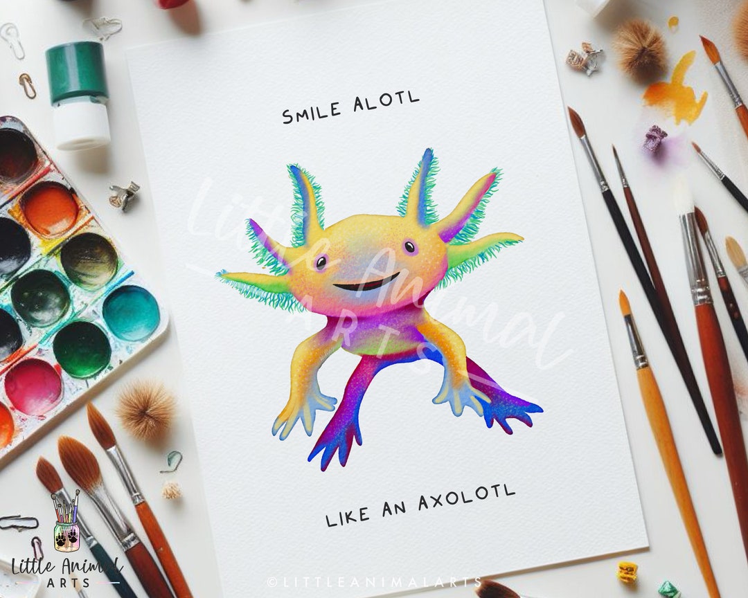 Rainbow Axolotl Art Print | Funny Fish Print, Funny Axolotl Poster ...
