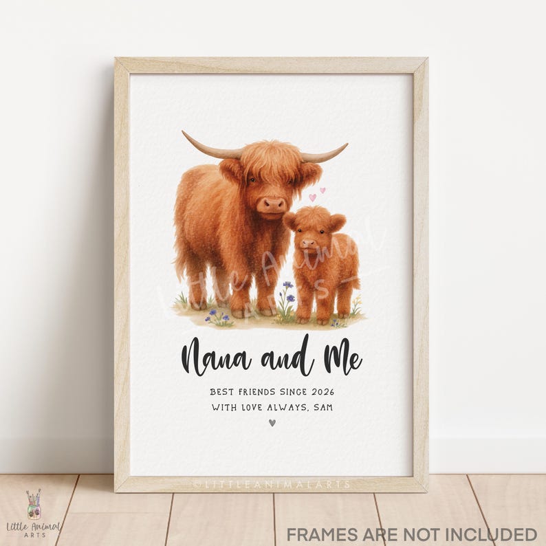 Personalised Nanny Gift Highland Cow Print | Grandma Grandchild ...