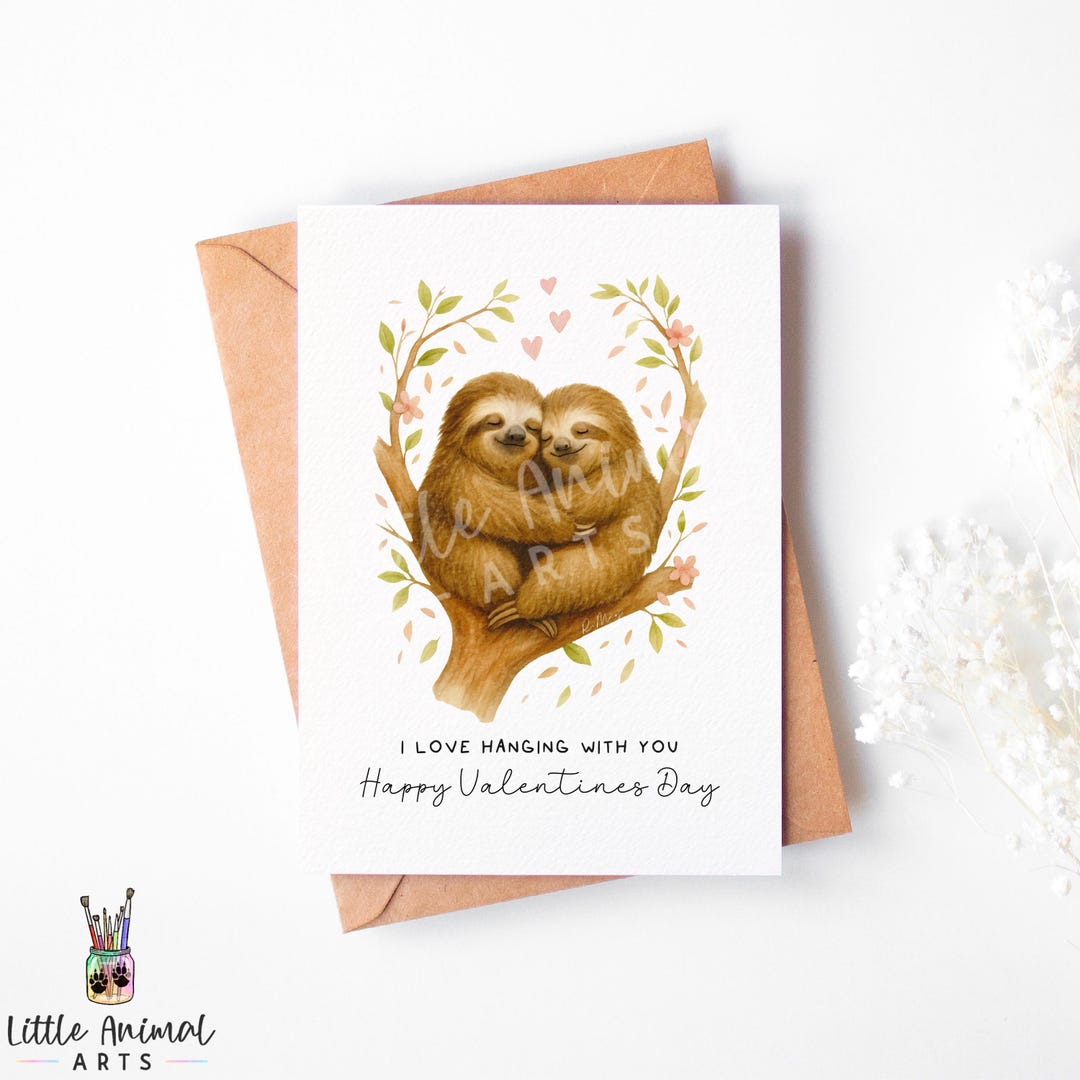 Cute Sloth Love Card • Personalised Valentines Day Greeting for Her Him ...