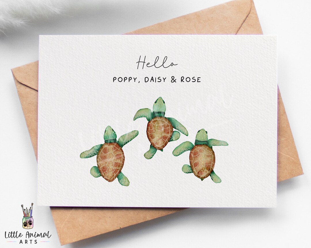 Sea Turtle Triplets New Baby Card • Personalised Newborn Twins Girl Boy ...
