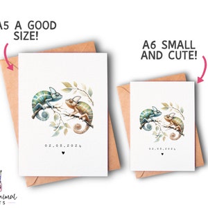 Chameleon Anniversary Card • Cute Animal Couple Card • Wedding Date ...