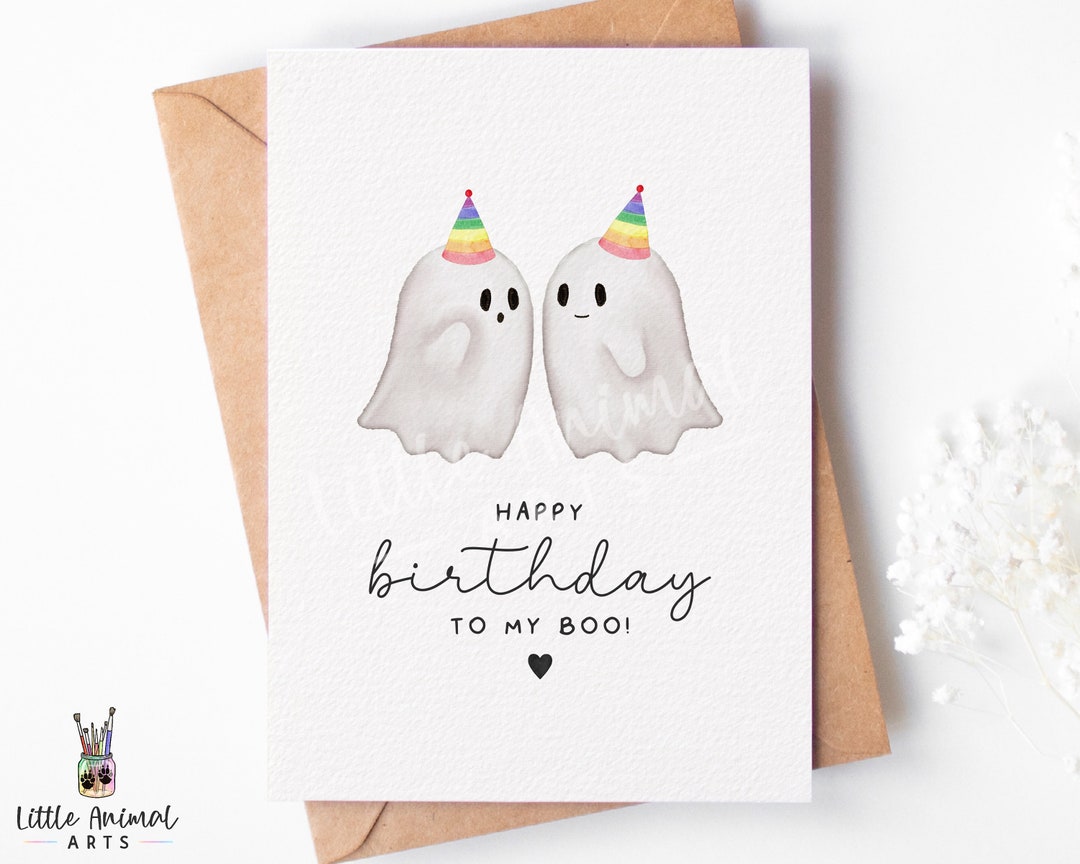 Cute Ghost Birthday Card • Spooky Gothic Girlfriend Boyfriend Husband ...