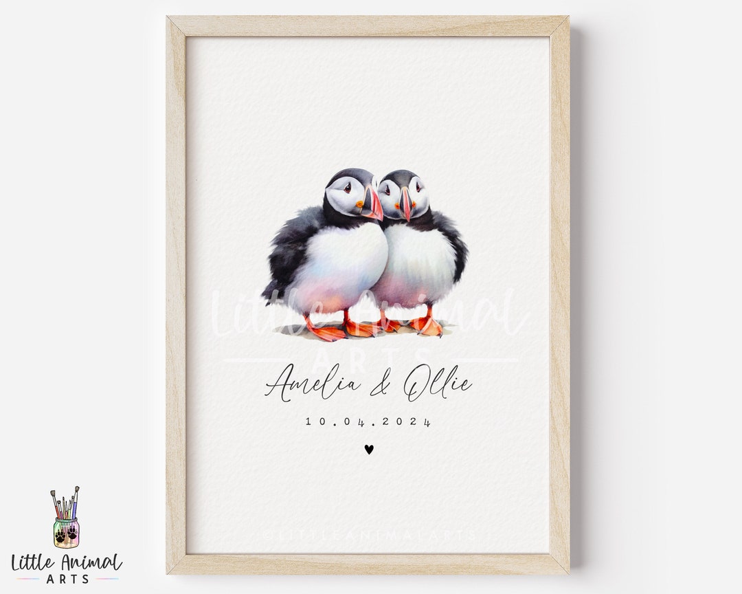 Puffin Bird Couple Art Print • Personalised Wedding Valentines Day ...