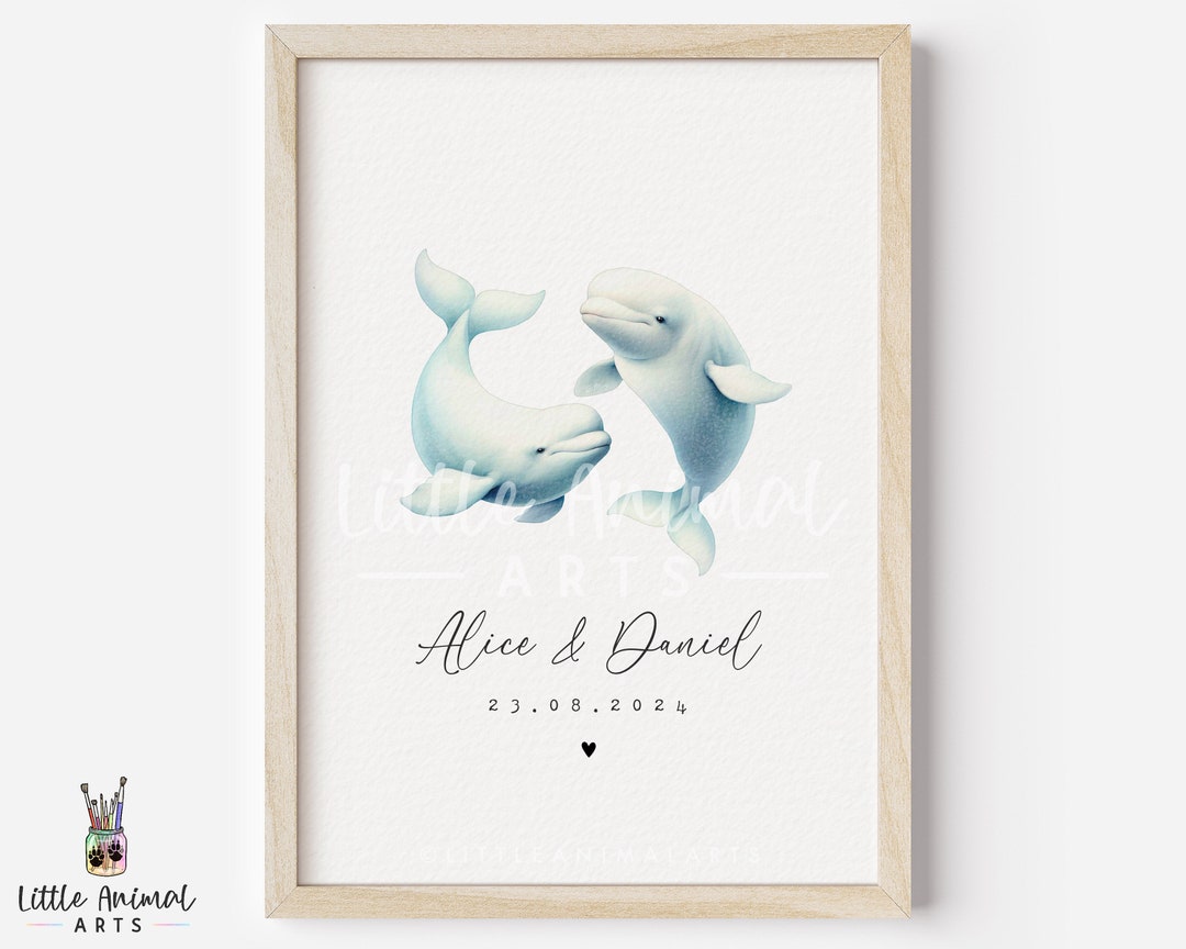 Beluga Whale Couple Print • Personalised Valentines Day Anniversary ...