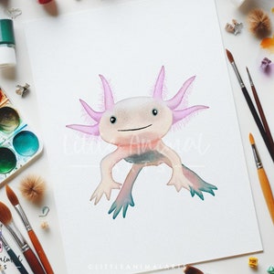 Axolotl Art Print | Watercolour Axolotl Print, Ocean Artwork, Sea Life ...