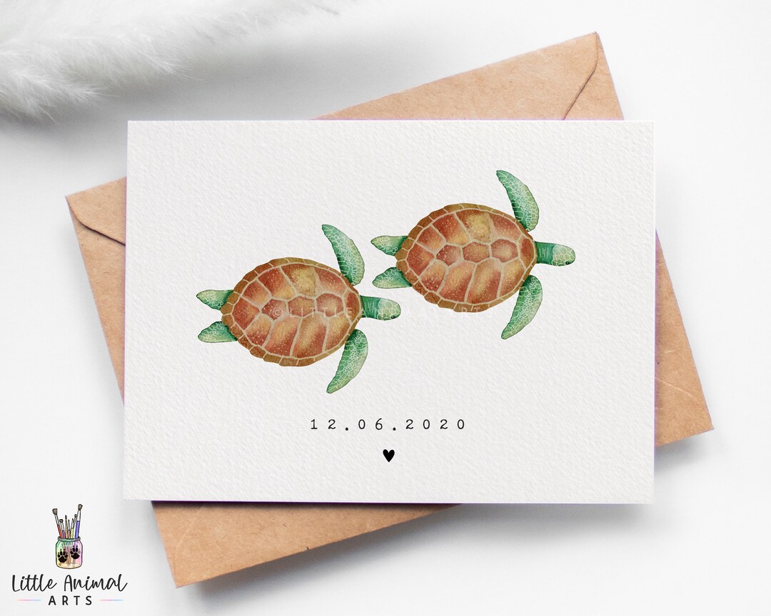 Sea Turtle Anniversary Card | Personalised Watercolour Sea Turtle Card ...