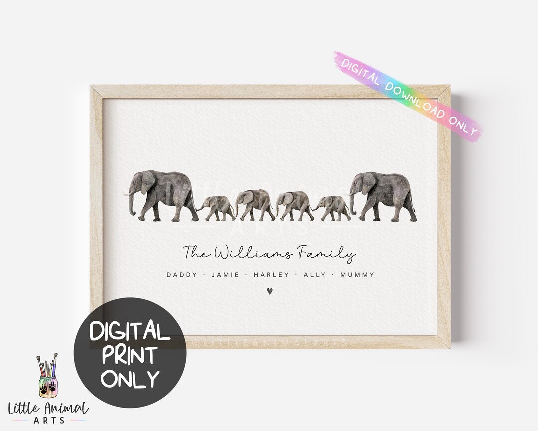 Digital Elephant Family Portrait • Print at Home Personalised Animal ...