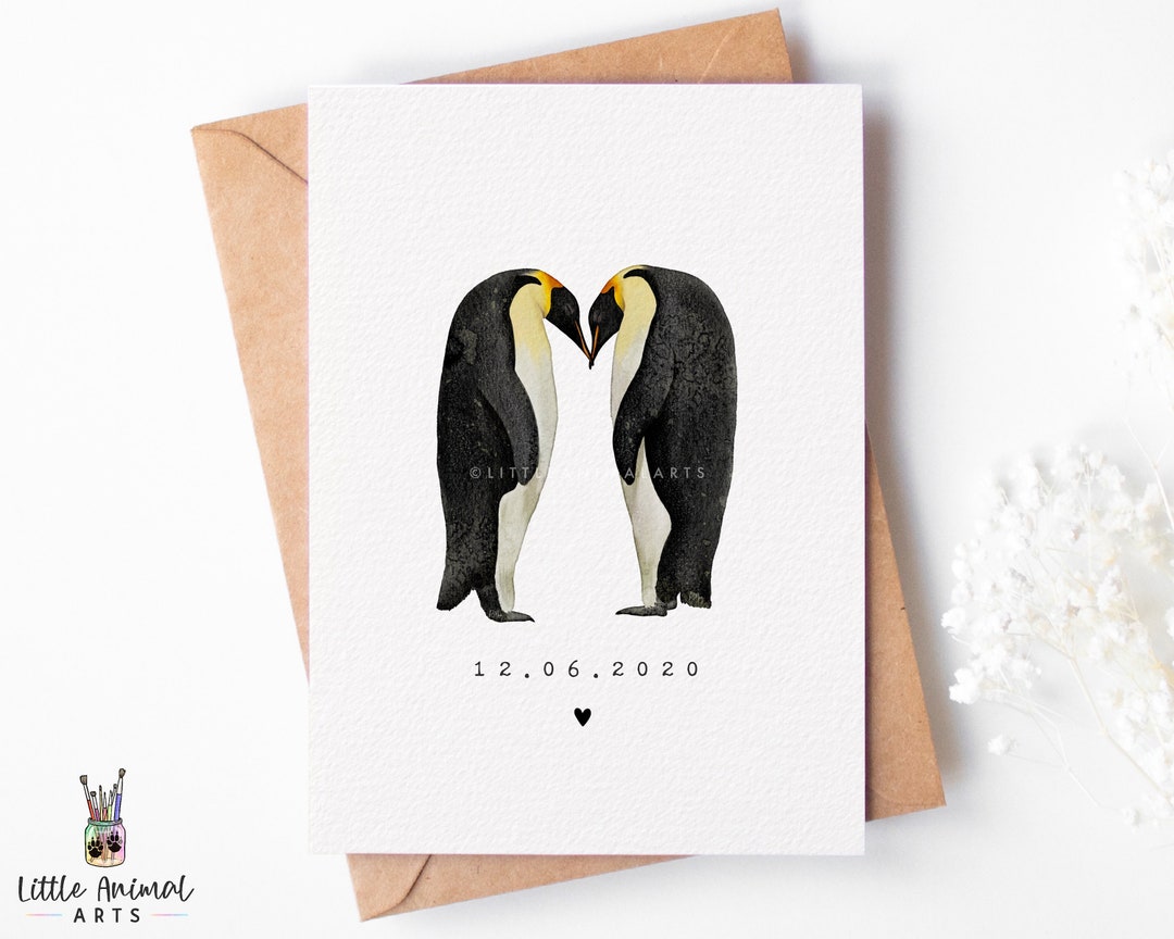 Penguin Anniversary Card / Penguin Valentines Day Card, Wedding Card ...