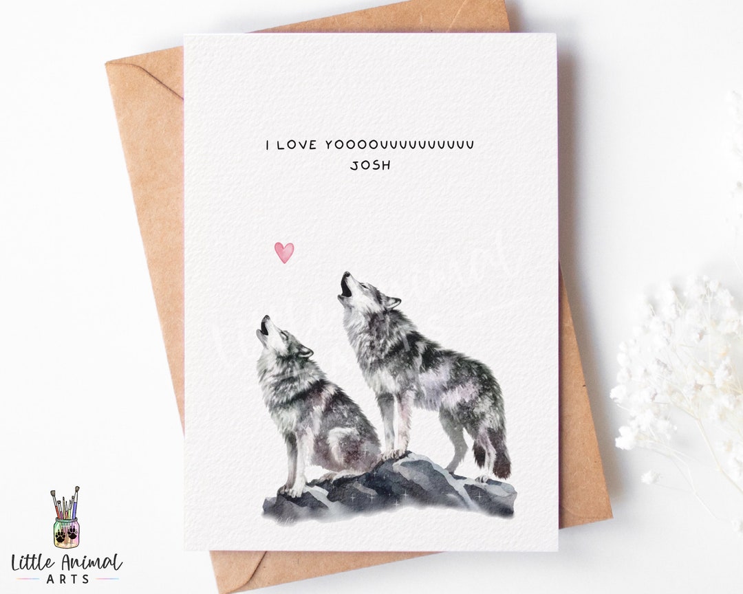 Cute Wolf Love Card • Personalised Valentines Day Greeting for Her Him ...
