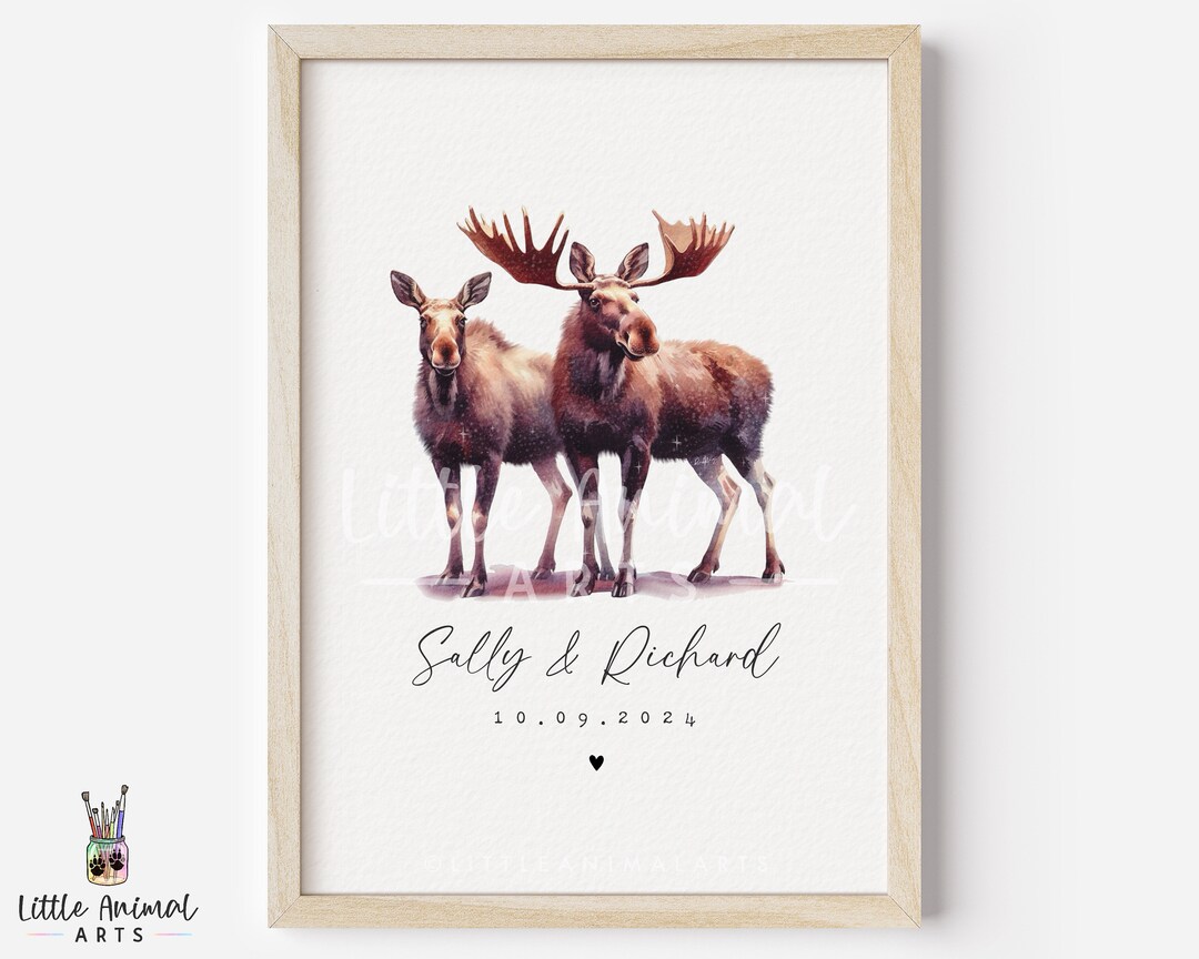 Moose Couple Art Print • Personalised Wedding Valentines Day ...