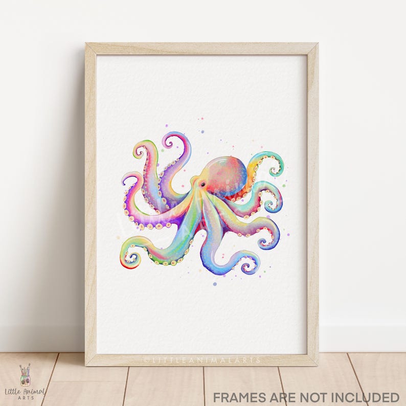 Rainbow Octopus Print - Colourful Ocean Wall Art - Watercolour Octopus ...