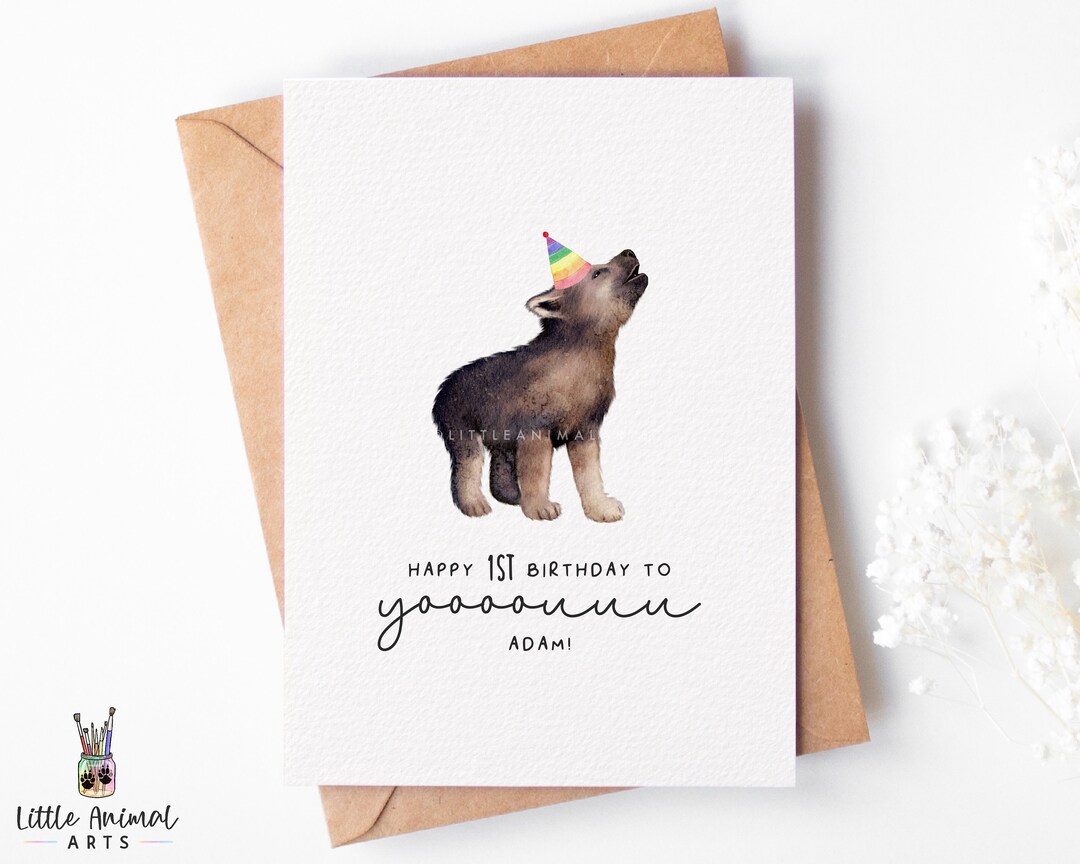 Wolf Pup Birthday Card Personalised Baby Wolf Card, Wolf Greeting Card ...