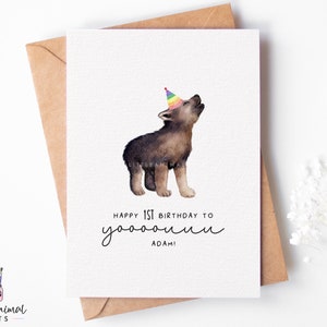 Wolf Pup Birthday Card Personalised Baby Wolf Card, Wolf Greeting Card ...