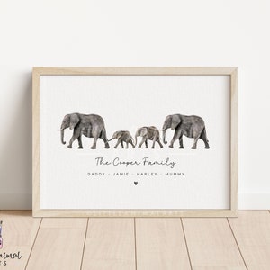 Elephant Family Art Print | Animal Family Print, Personalised Family ...