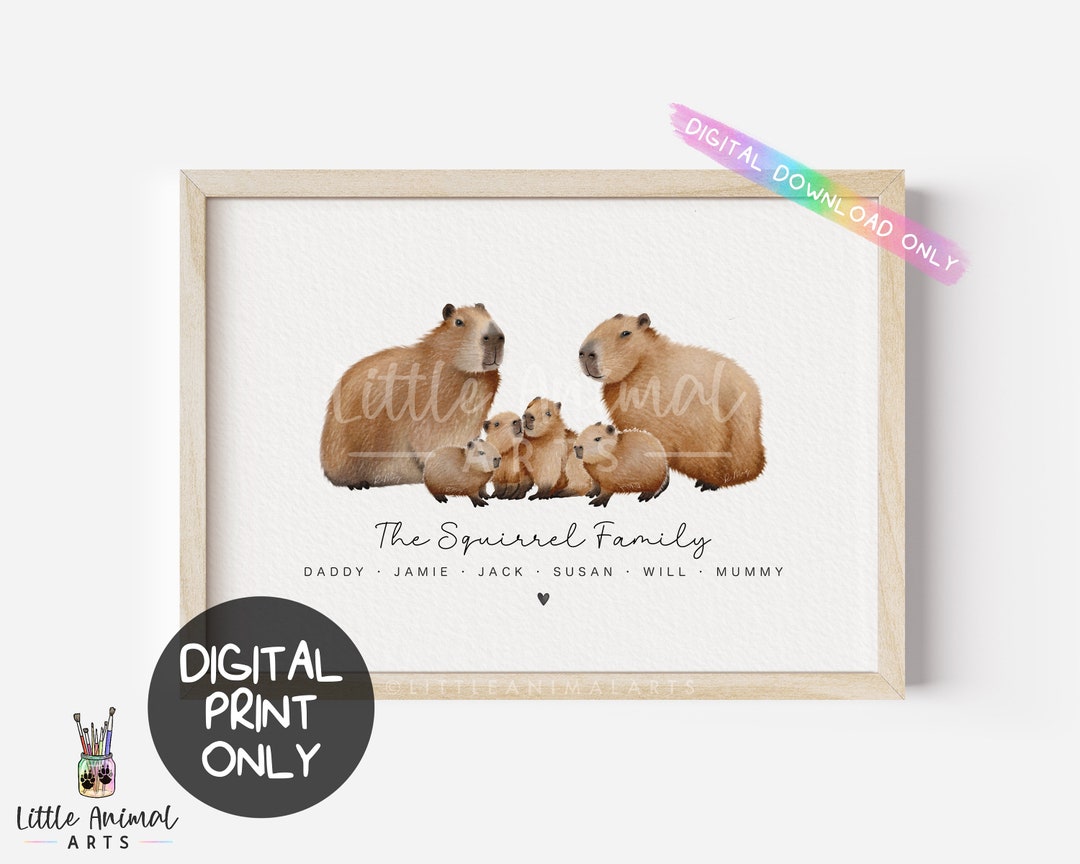 Digital Capybara Family Art Print | Print at Home Personalised Farm ...