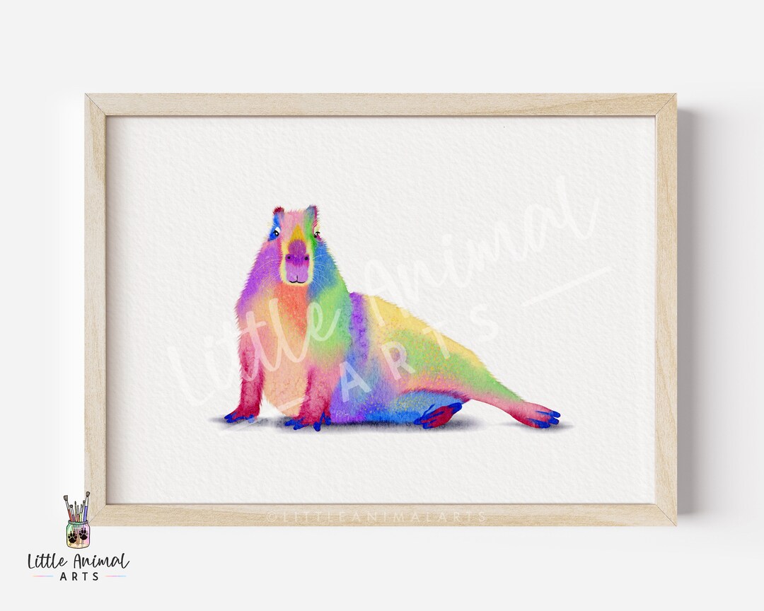 Colourful Sassy Capybara Wall Art Print Cute Rainbow Watercolour ...