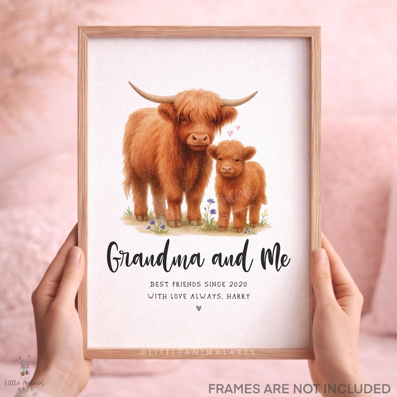 Personalised Nanny Gift Highland Cow Print | Grandma Grandchild ...