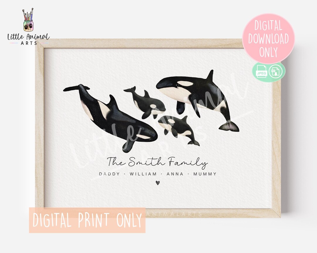 Personalised Orca Family Digital Print • Custom Killer Whale Wall Art ...