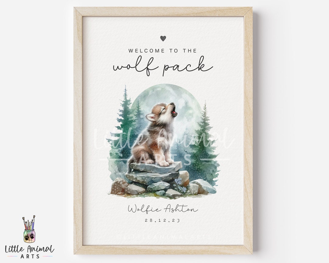 Baby Wolf Pup Birth Print | Birth Details Print, Baby Shower Gift, Baby ...