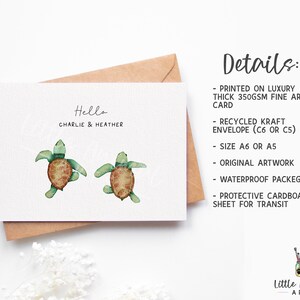 Sea Turtle Twins New Baby Card • Personalised Newborn Girl Boy Unisex ...
