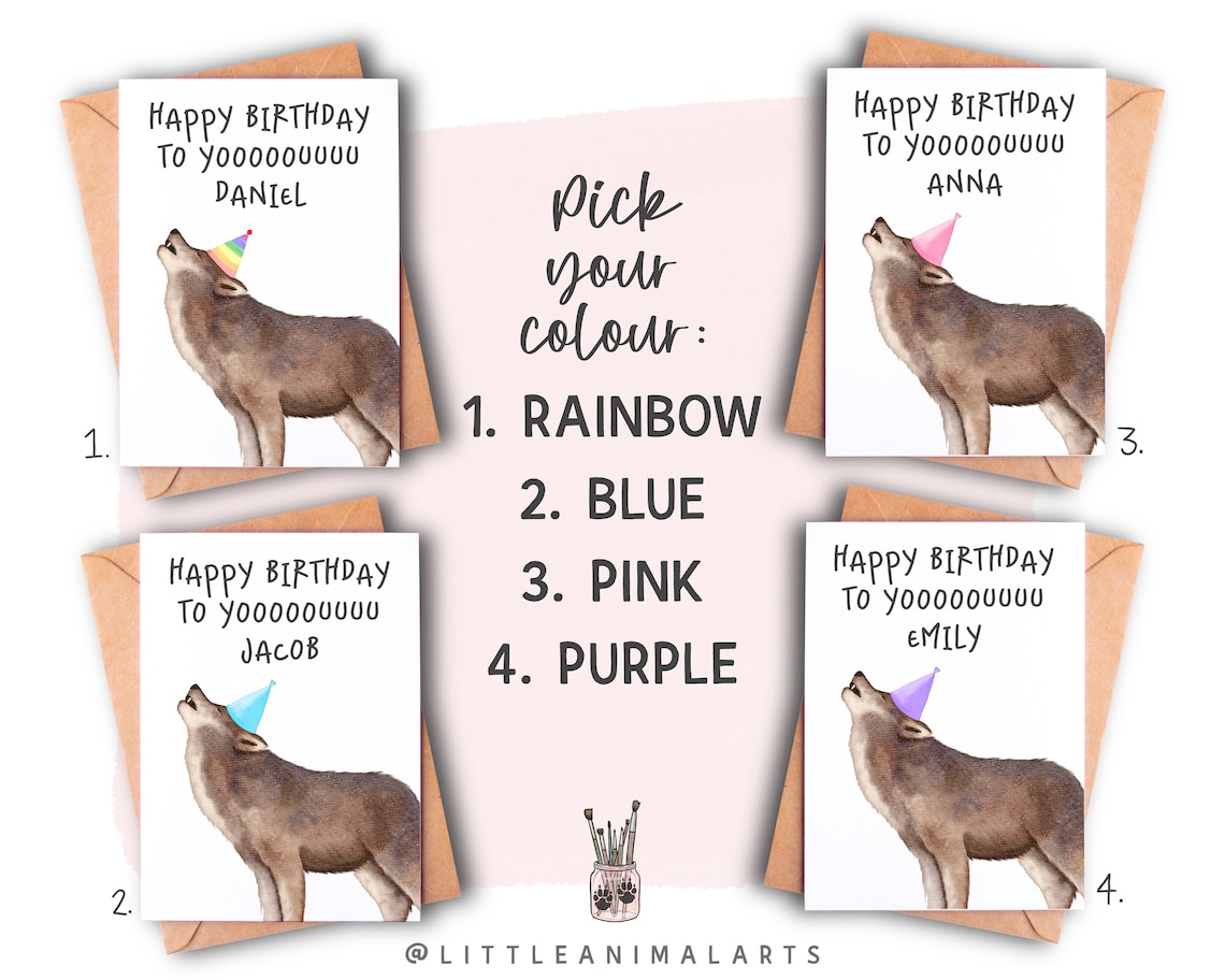 Wolf Birthday Card Personalised Wolf Card Wolf Greeting - Etsy