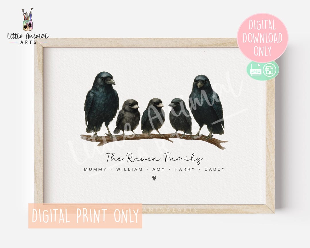Digital Raven Family Print • Personalised Spooky Wall Art With Names ...