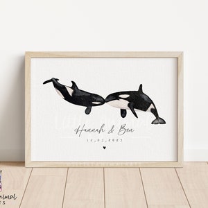 Orca Couple Print | Personalised Whale Print, Custom Couple Gift ...