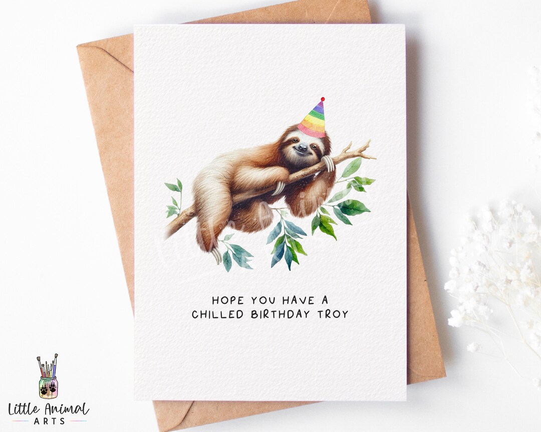 Funny Sloth Birthday Card • Personalised Watercolour Animal Greeting ...