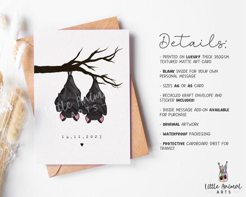 Bat Anniversary Card • Personalised Wedding Engagement Gift • Goth ...