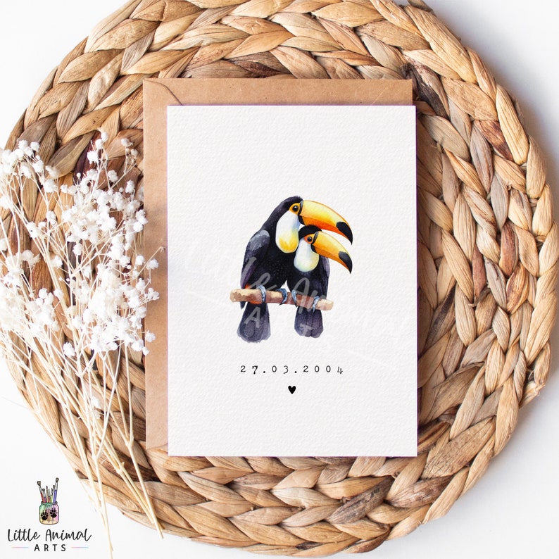 Toucan Anniversary Card • Cute Animal Couple Card • Wedding Date Card ...