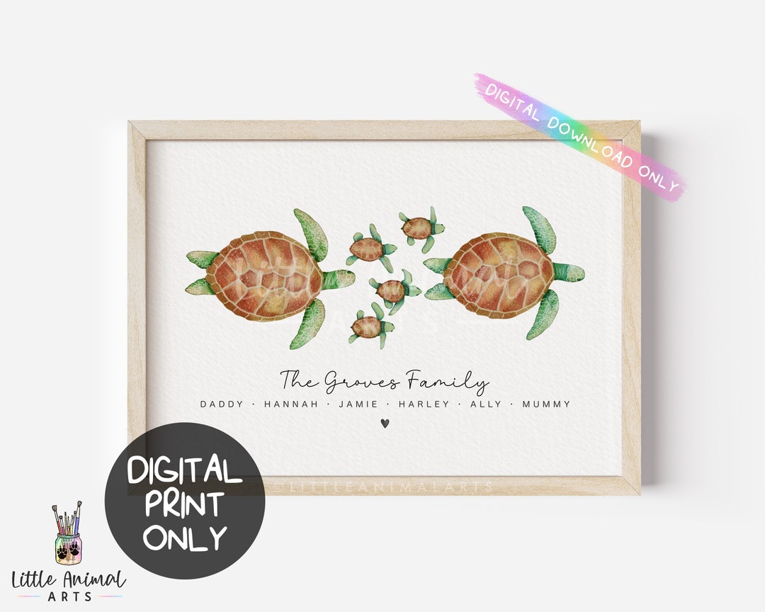 Digital Sea Turtle Family Art Print | Print at Home Personalised Ocean ...